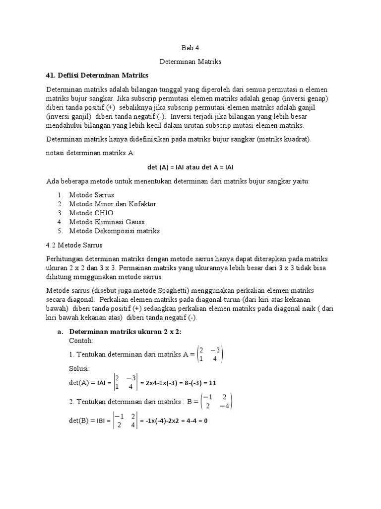 Matematika 3 Bab 4 Determinan Matriks | PDF