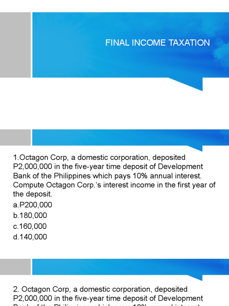 FINAL INCOME TAXATION QUESTIONS | PDF | Withholding Tax | Taxes
