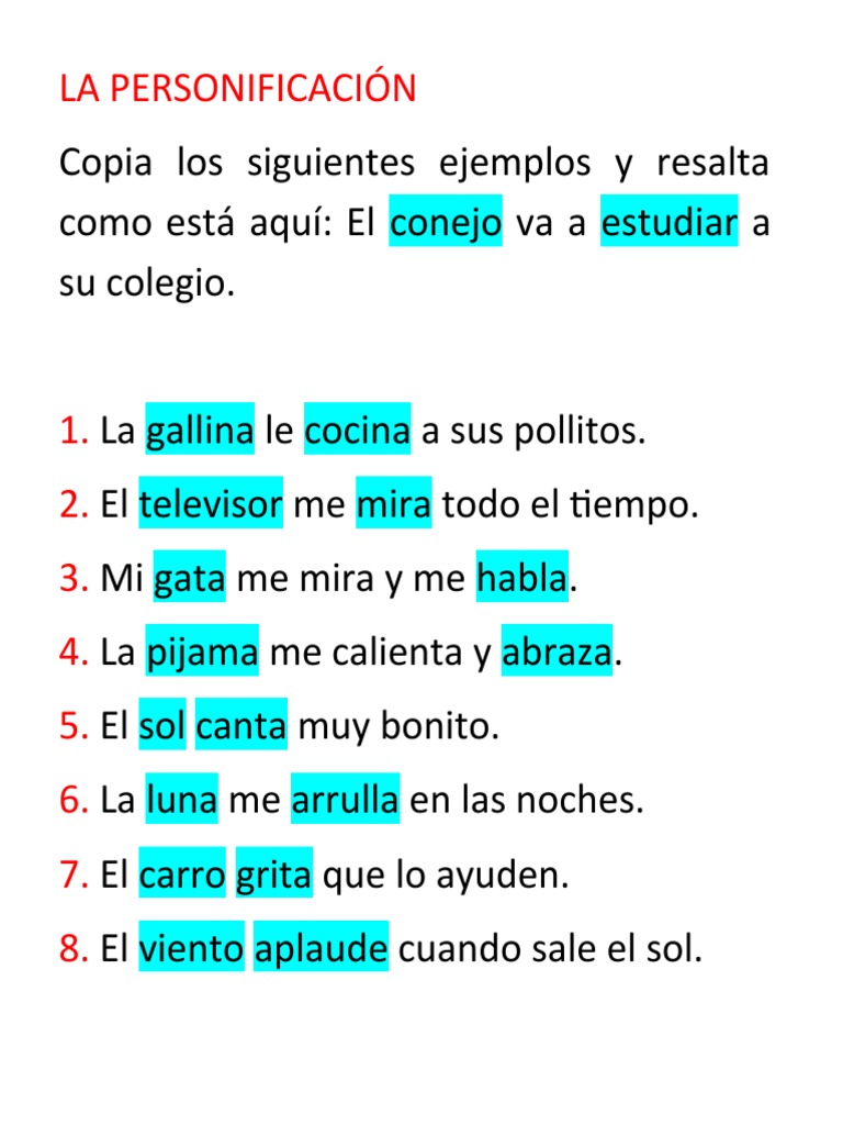 La Personificación - Actividad Cuaderno de Español | PDF