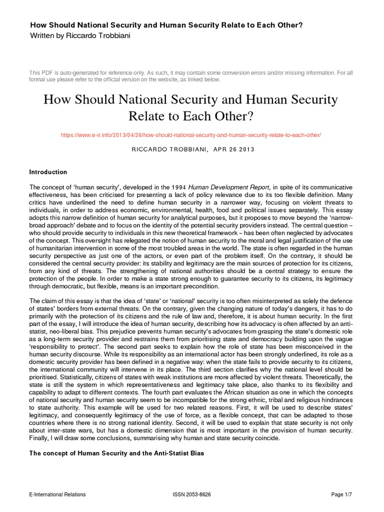 How Should National Security and Human Security Relate To Each Other ...
