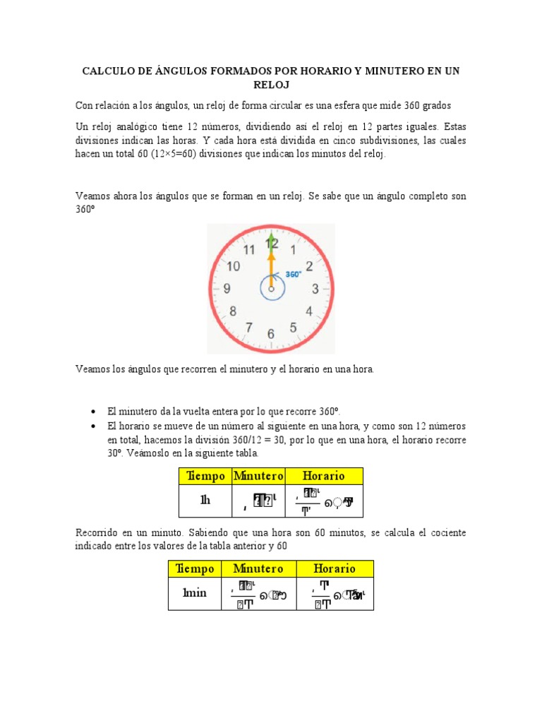 Cálculo de Ángulos en Relojes Analógicos | PDF | Reloj | Enseñanza de ...