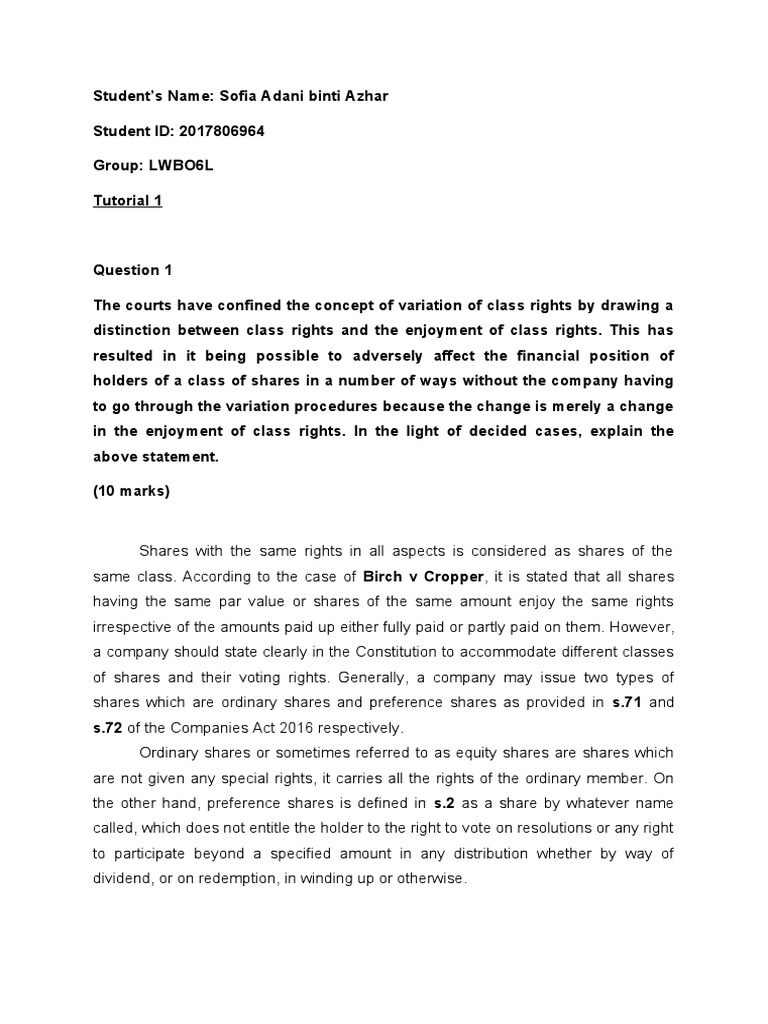 Tutorial 1 Answer | Download Free PDF | Preferred Stock | Dividend