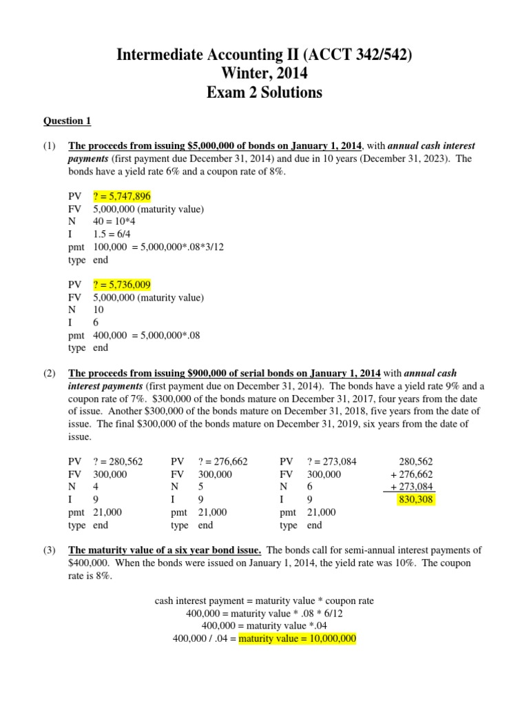 Intermediate Accounting II (ACCT 342/542) Winter, 2014 Exam 2 Solutions ...