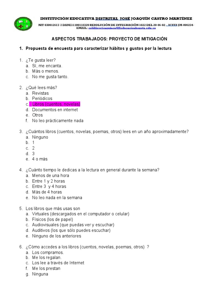 Encuesta sobre hábitos de lectura infantil | PDF | Internet