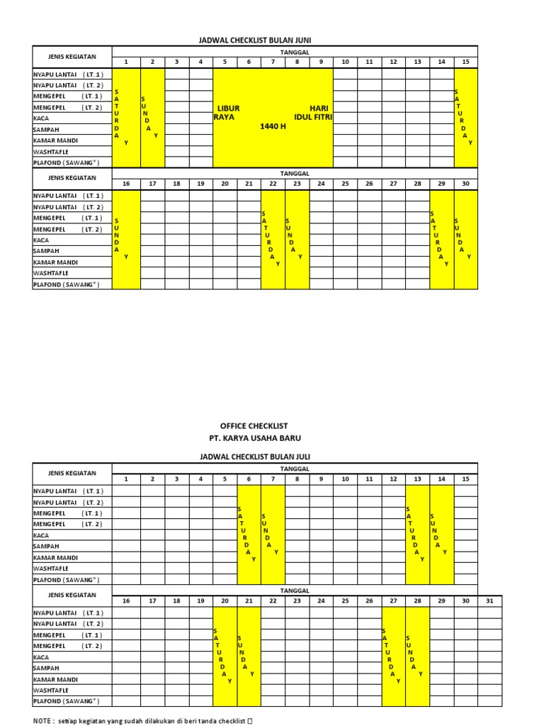 Checklist KEBERSIHAN TOILET DAN NGEPEL | PDF