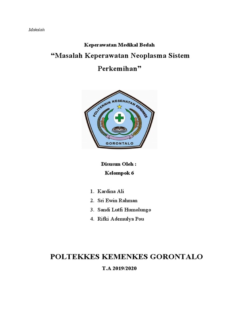 Makalah KMB Masalah Keperawatan Neoplasma Sitem Perkemihan 6 | PDF | Sains & Matematika