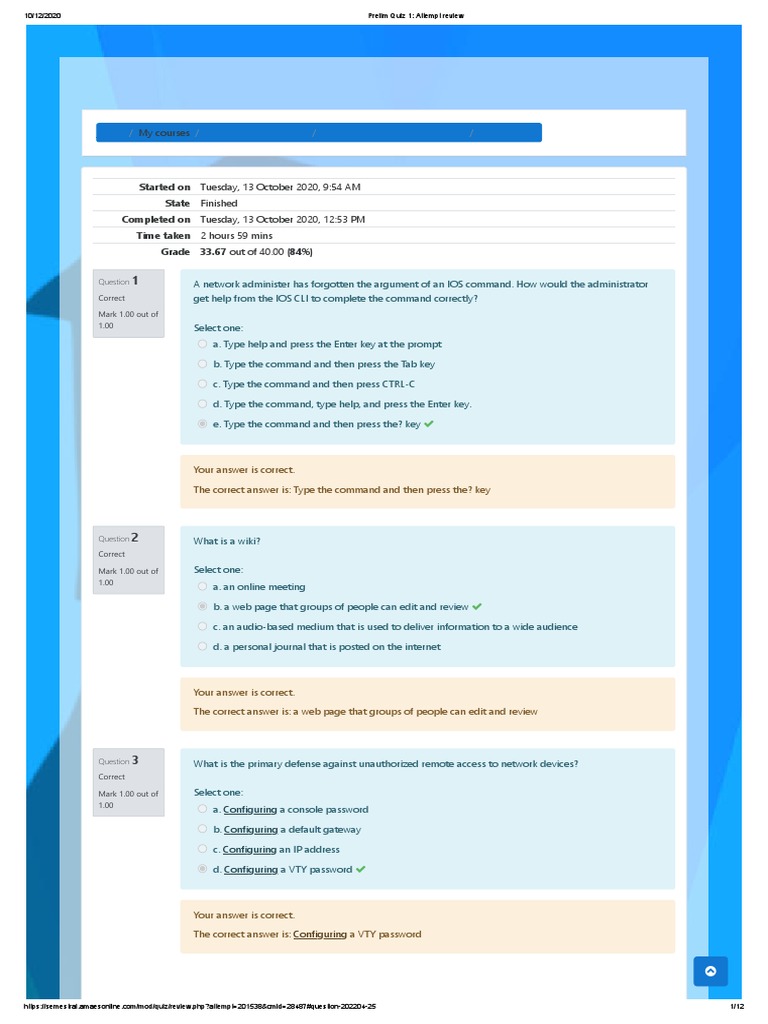 Prelim Quiz 1 - Answer Key | PDF | Internet Access | Computer Network