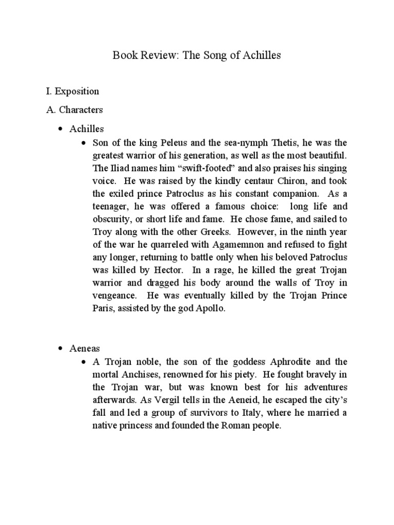 Book Review: The Song of Achilles: I. Exposition A. Characters Achilles ...
