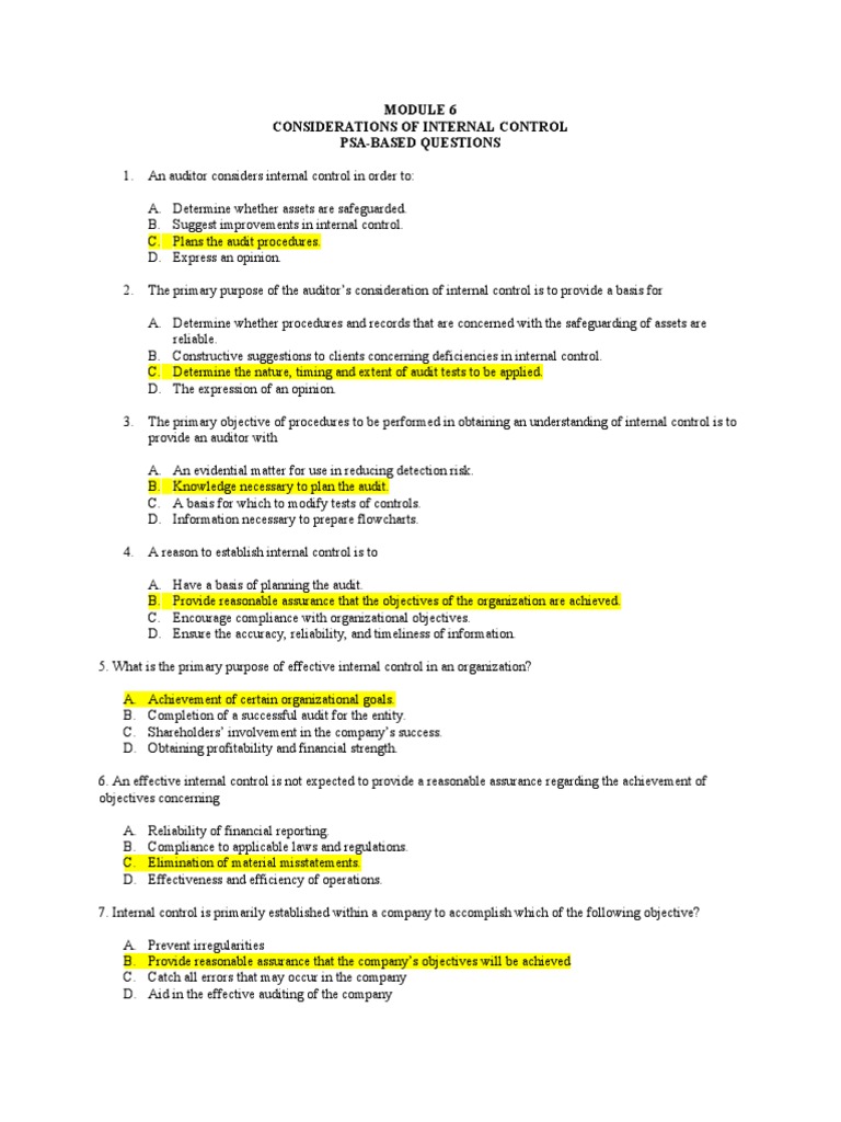 Considerations of Internal Control Psa-Based Questions | PDF | Internal ...