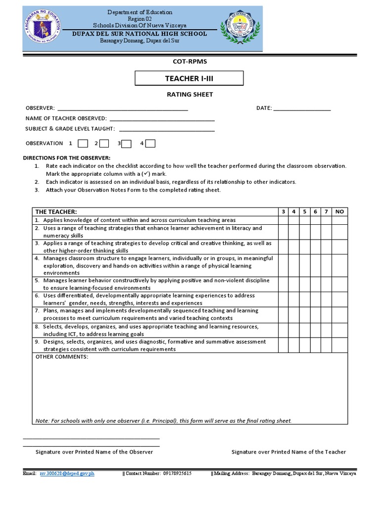 COT Form Revised | PDF | Curriculum | Educational Technology