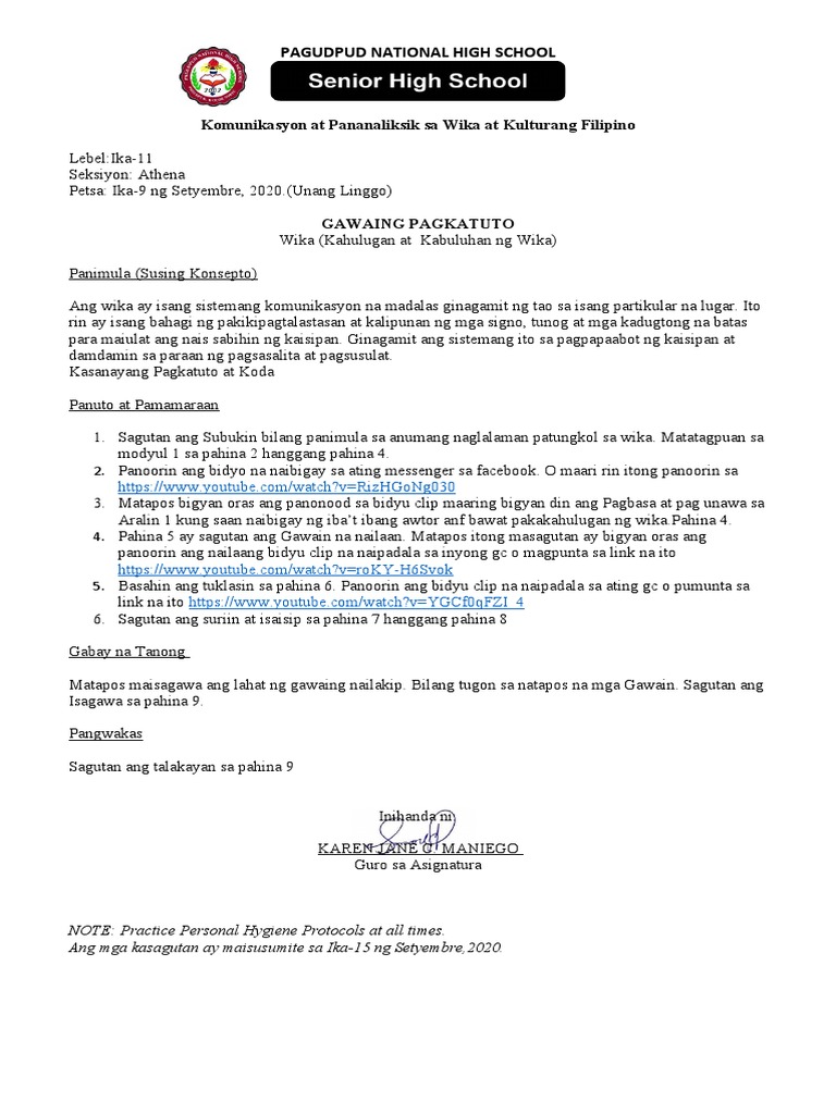 Sample Template For Learner Activity Sheet (LAS) - TAGALOG | PDF