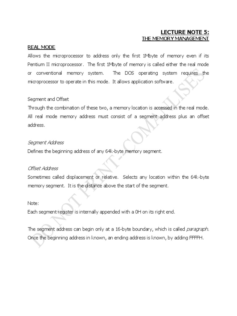 The Memory Management Real Mode: Lecture Note 5 | PDF | Digital ...