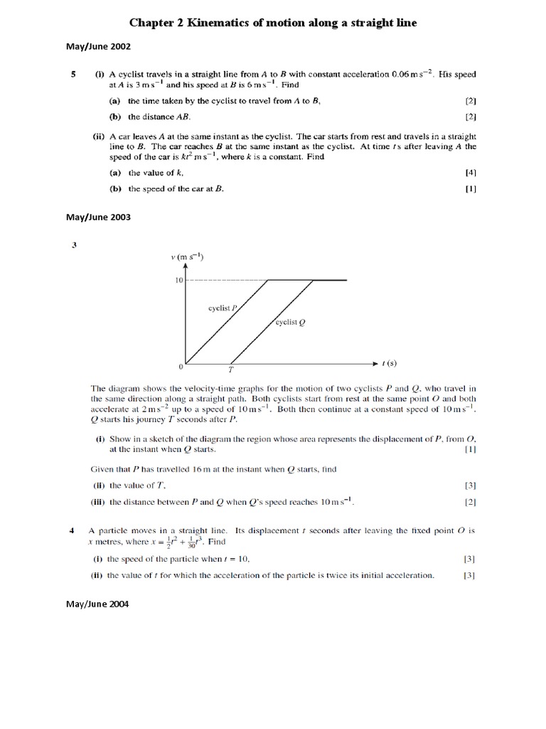 Kinematics Motion Straight Line Chapter 2 Physics Exam Papers | PDF