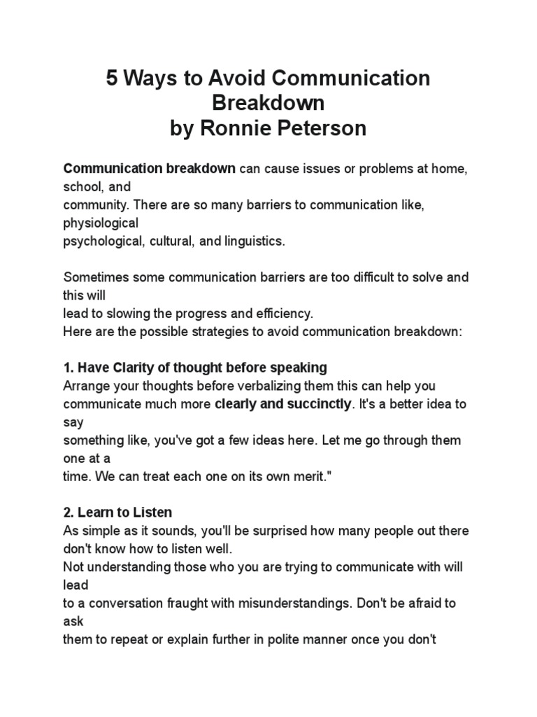 Avoiding Communication Breakdown | PDF | Body Language | Nonverbal ...