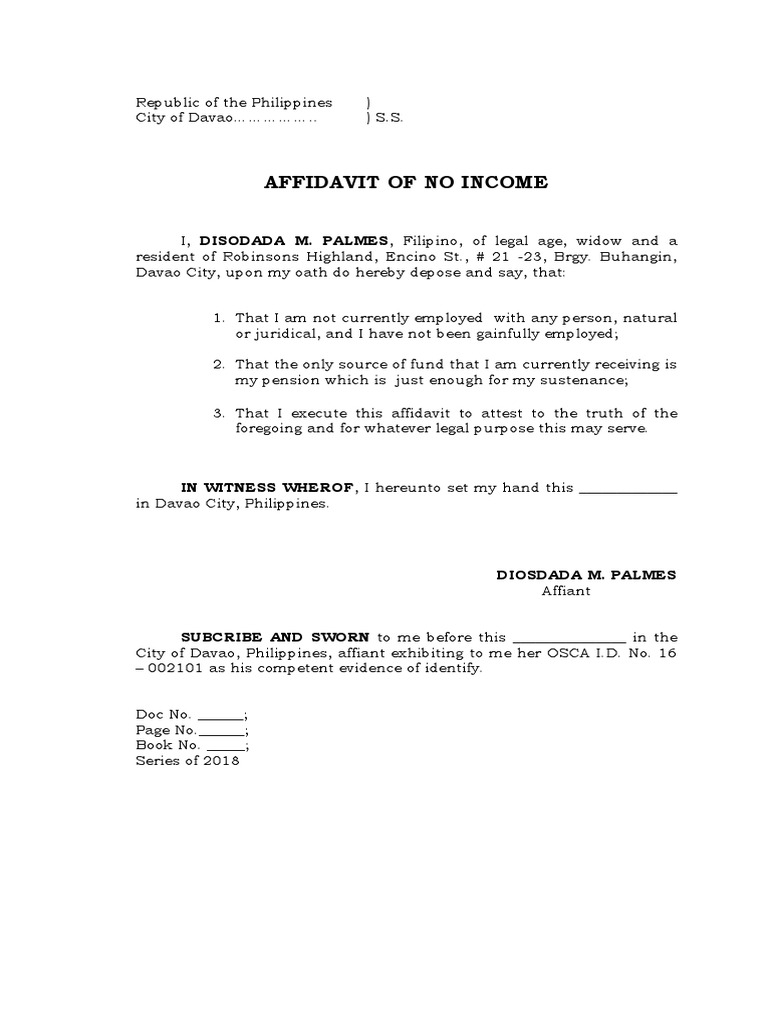 Affidavit of No Income | PDF