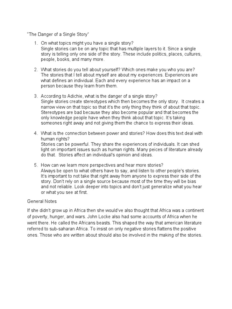 Danger of A Single Story | PDF