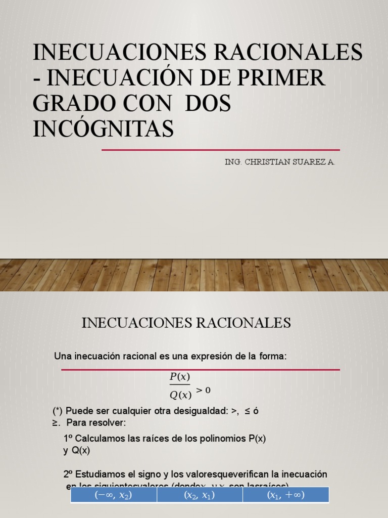 Clase # 12 INECUACIONES RACIONALES - INECUACIÓN DE PRIMER GRADO CON DOS INCÓGNITAS | PDF ...