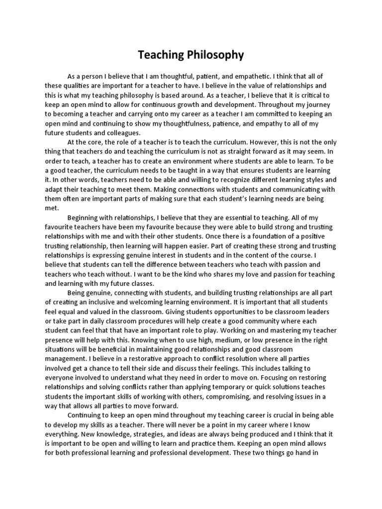 Teaching Philosophy Eportfolio | PDF | Teachers | Conflict Resolution