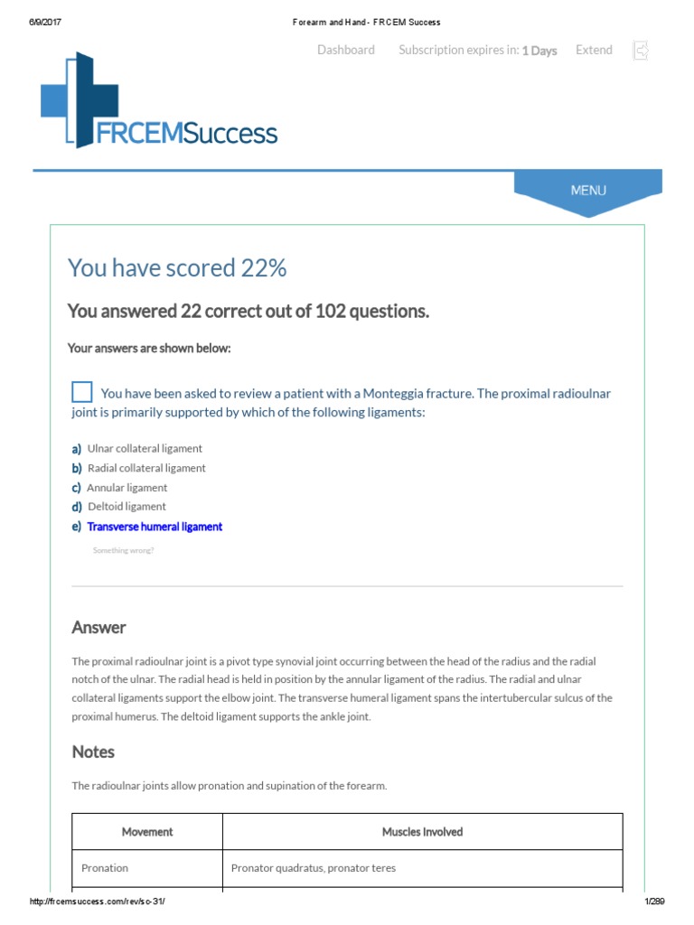 Forearm and Hand - FRCEM Success | PDF | Thumb | Arm