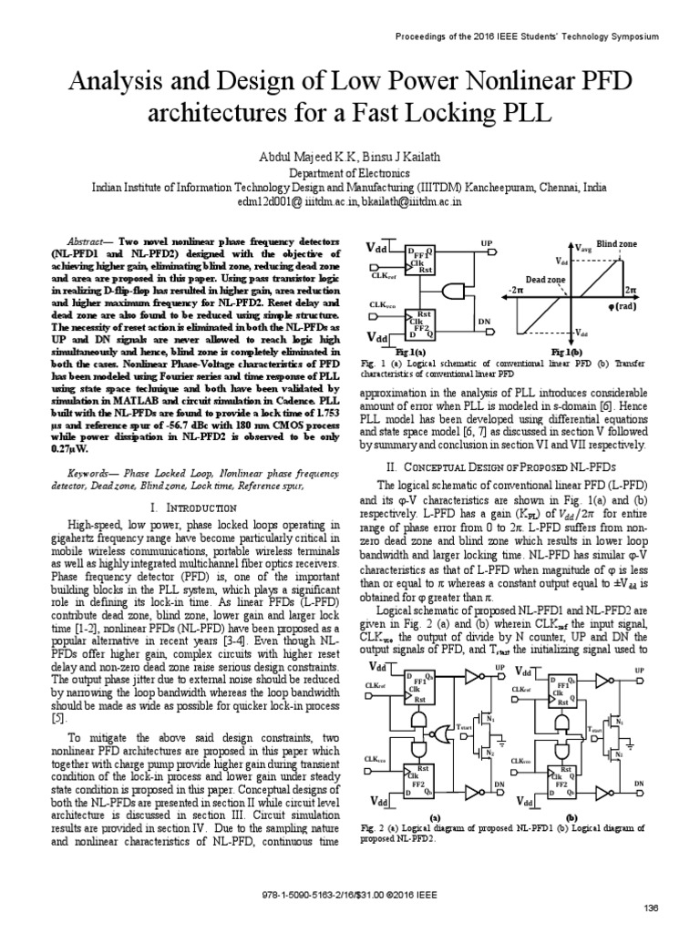 Analysis and Design of Low Power Nonlinear PFD Architectures For A Fast ...