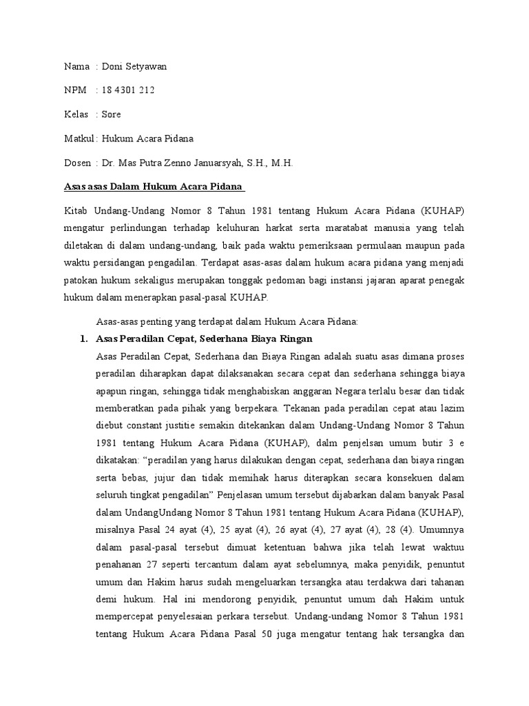 Asas Asas Dalam Hukum Acara Pidana | PDF