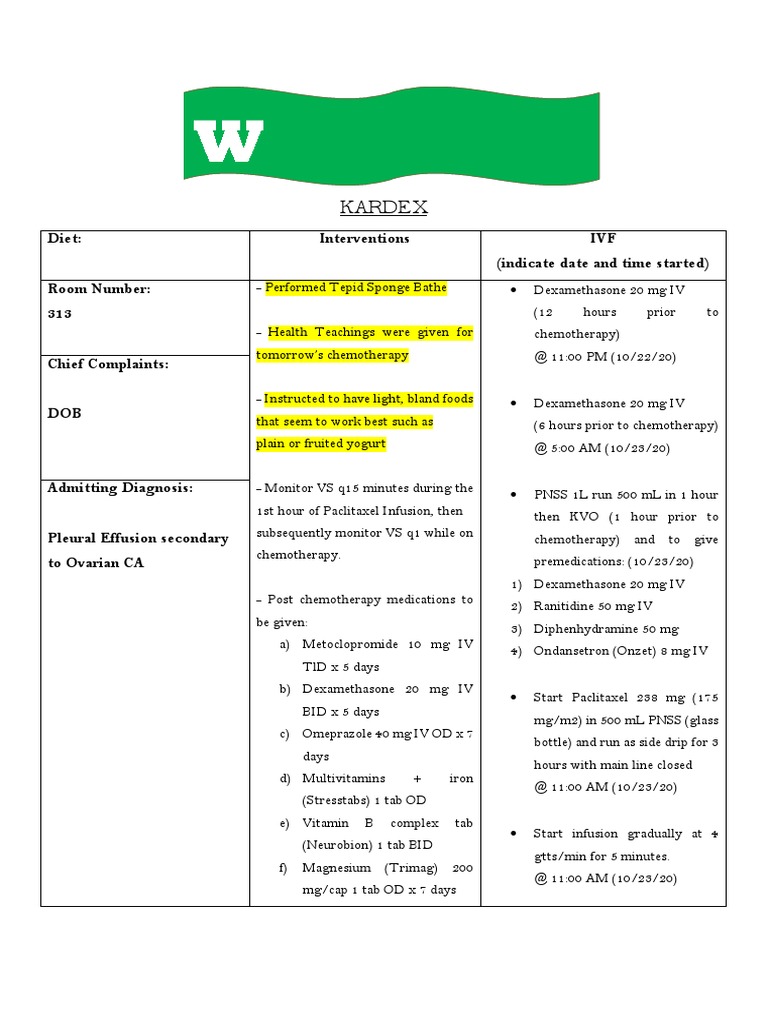 KARDEX Sample | PDF | Medical Treatments | Medicine