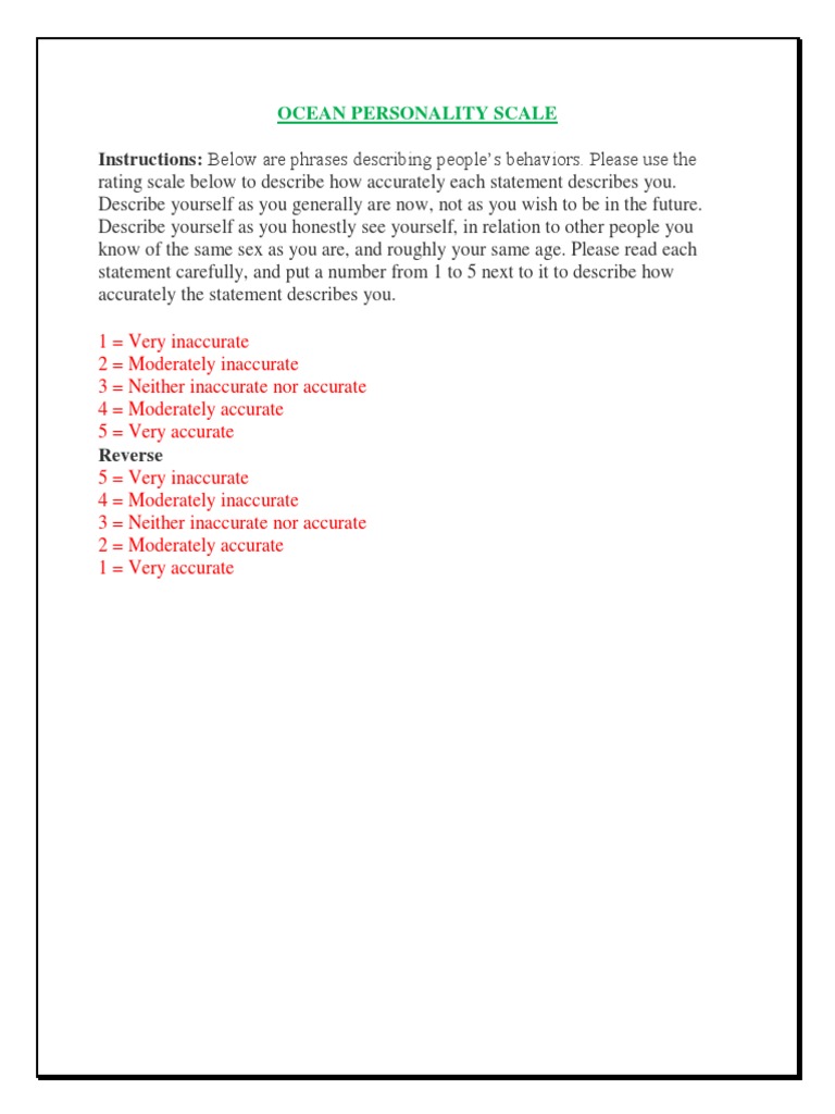 OCEAN Personality Assessment Guide | PDF | Extraversion And ...