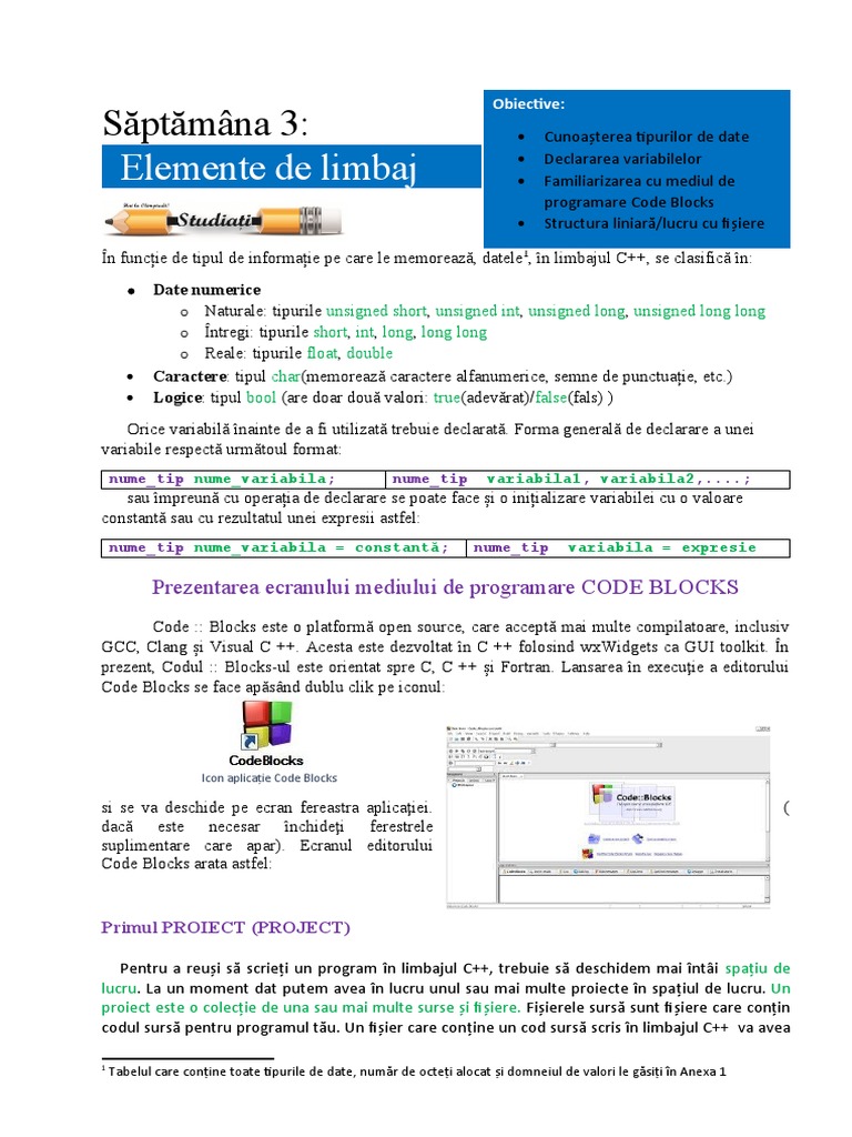 Săptămâna 3 - Elemente de Limbaj. Structura Liniară. Lucru Cu Fișiere Text | PDF