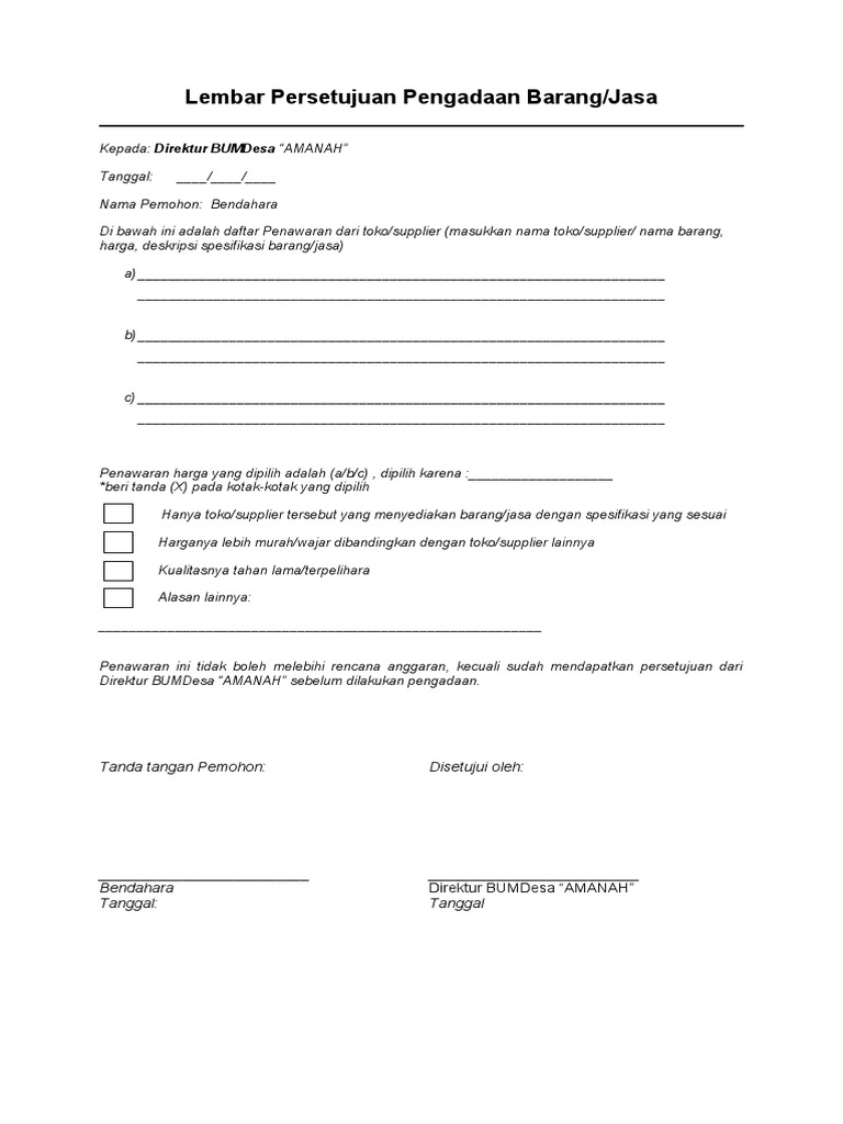 Form 07 - Lembar Persetujuan Pengadaan Barang | PDF