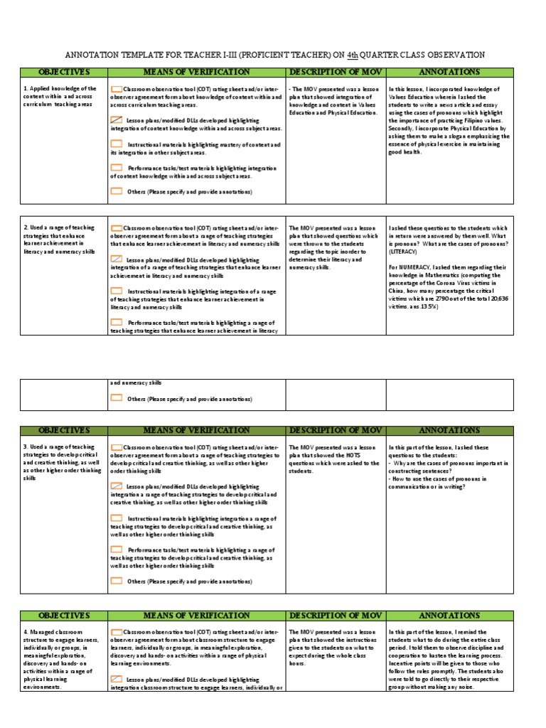 Annotation Template For Teacher I | PDF | Lesson Plan | Educational ...
