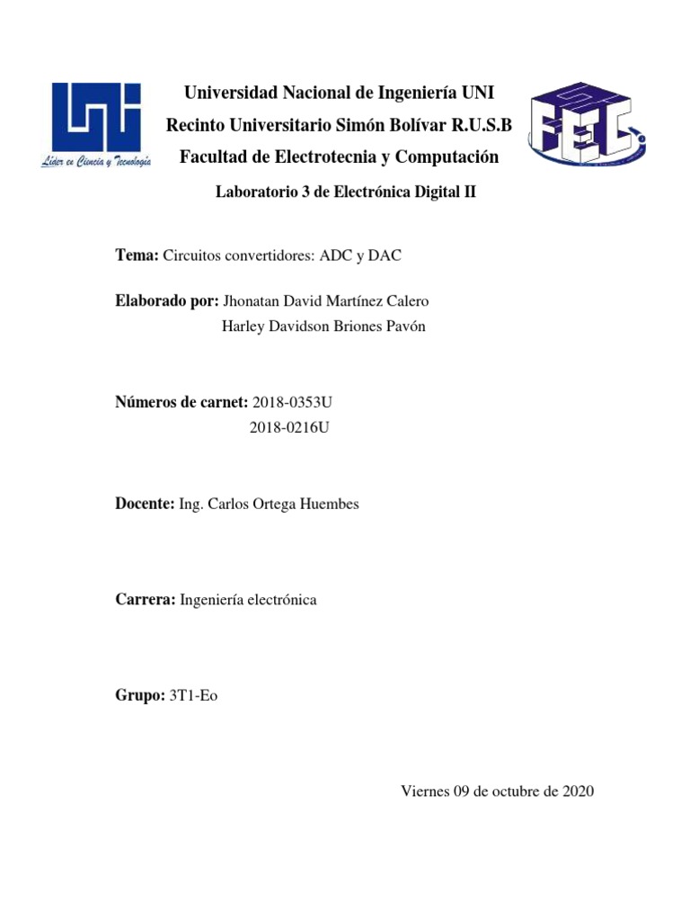 Inorme Lab. 3, ADC y DAC | PDF | Señal analoga | Convertidor digital a analógico