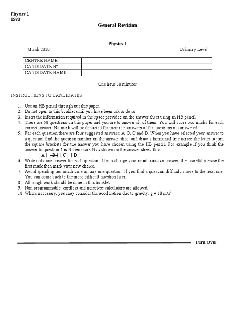O.level Physics P1 Mock | PDF | Radioactive Decay | Force