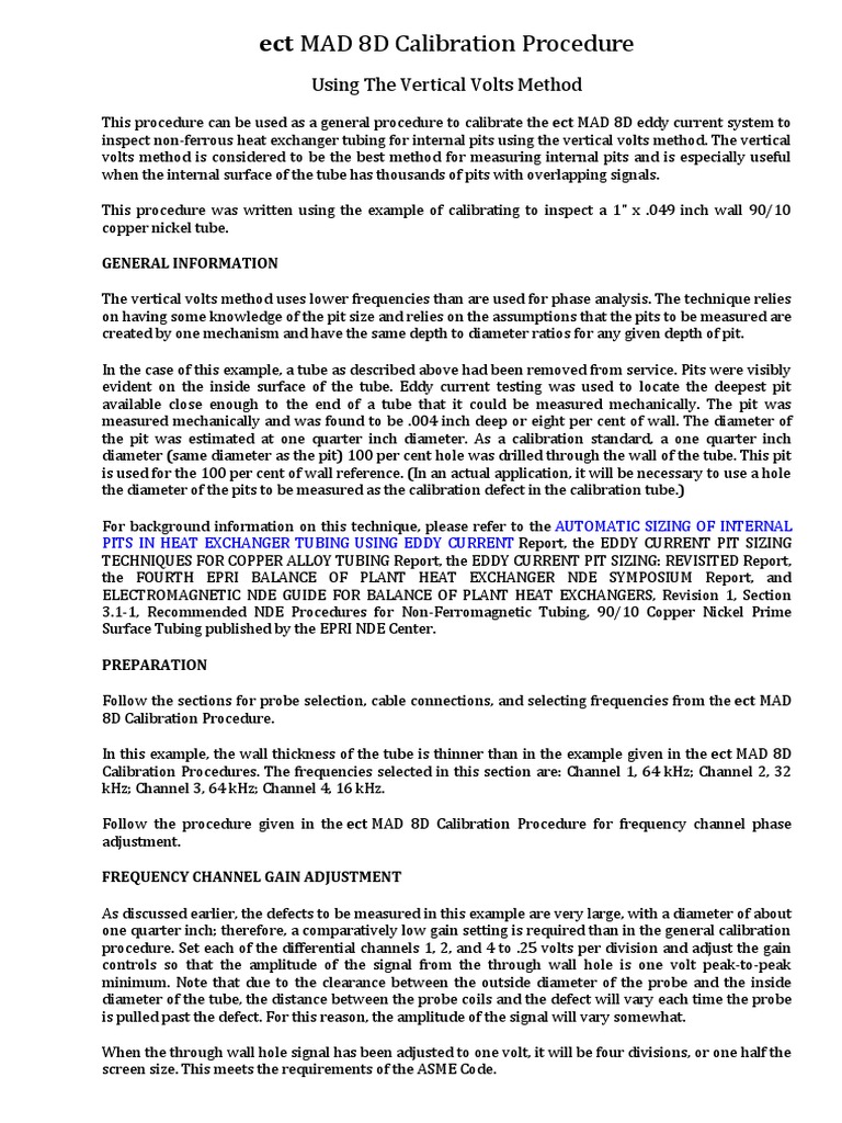 Ect MAD 8D Calibration Procedure: Using The Vertical Volts Method | PDF ...