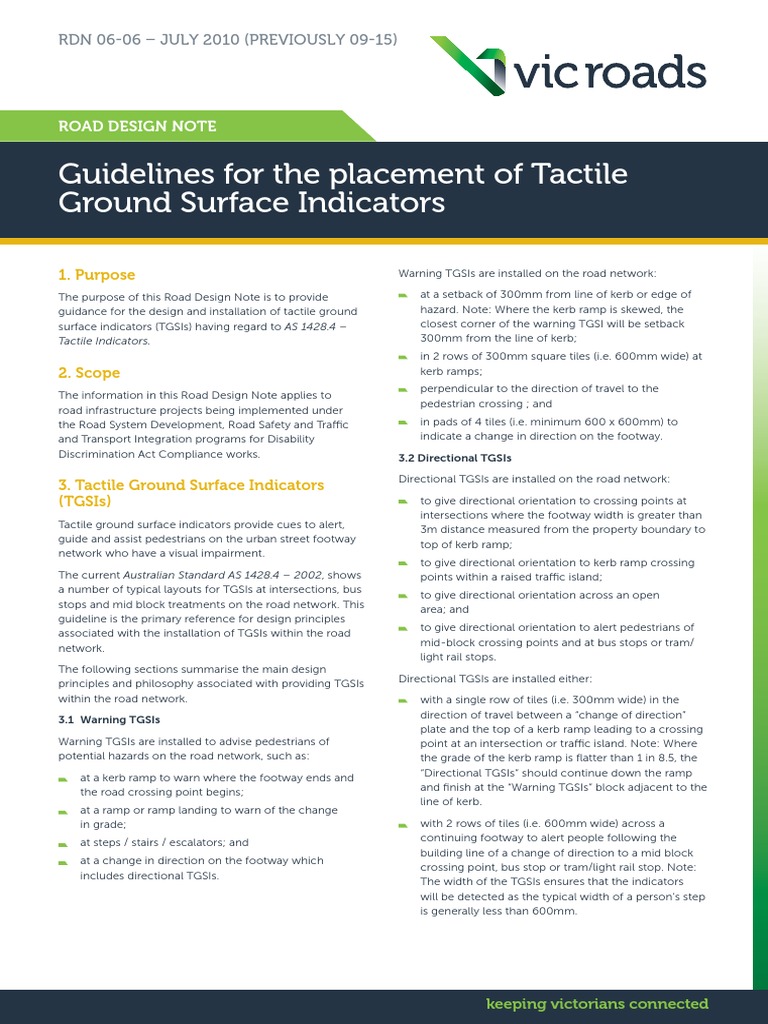 Road Design Note 0606 Guidelines For The Placement of Tactile Ground ...
