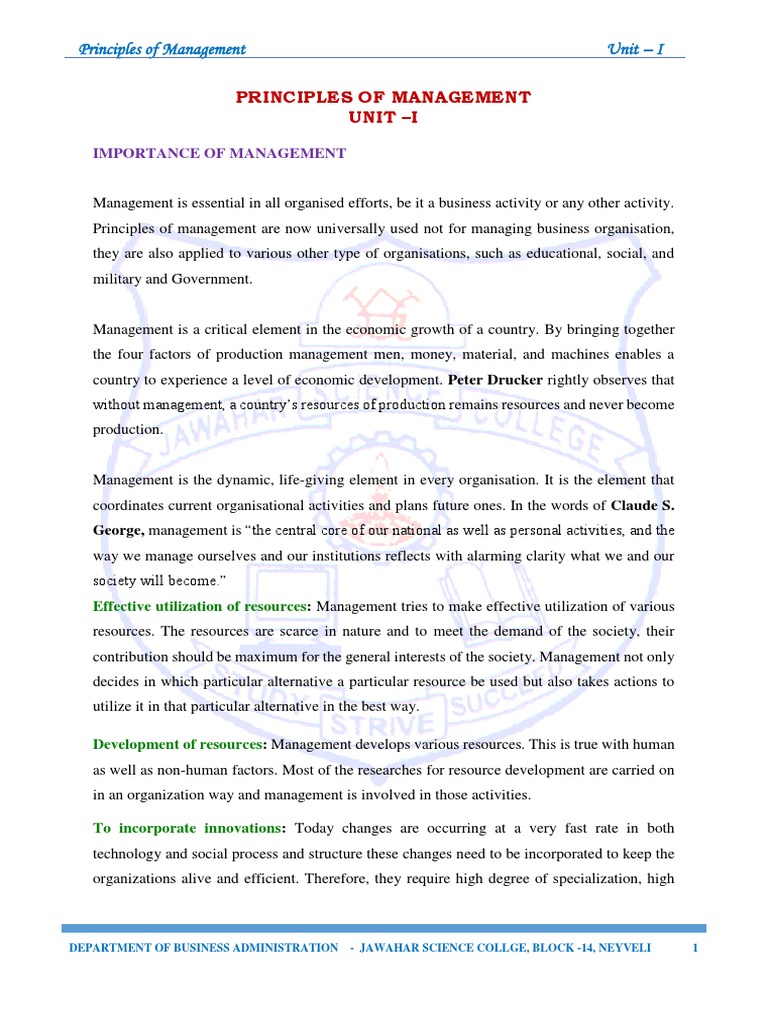 Importance of Management Principles | PDF | Resource | Society
