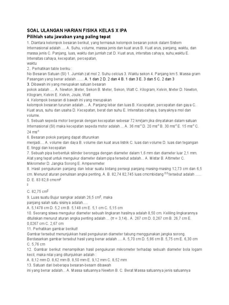 Soal Ulangan Harian Fisika Kelas X Ipa | PDF | Metode & Bahan Ajar