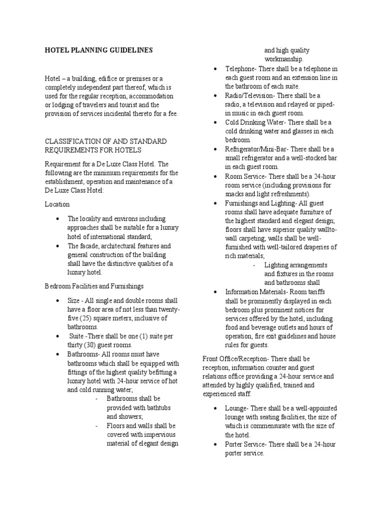 Hotel Planning Guidelines | PDF | Hotel | Restaurants