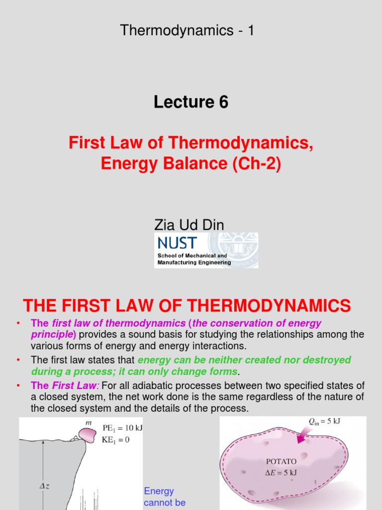 First Law of Thermodynamics, Energy Balance (Ch-2) | PDF | Heat ...