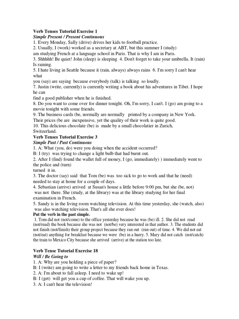 Verb Tenses Tutorial Exercise 1 | PDF | Grammar | Linguistics