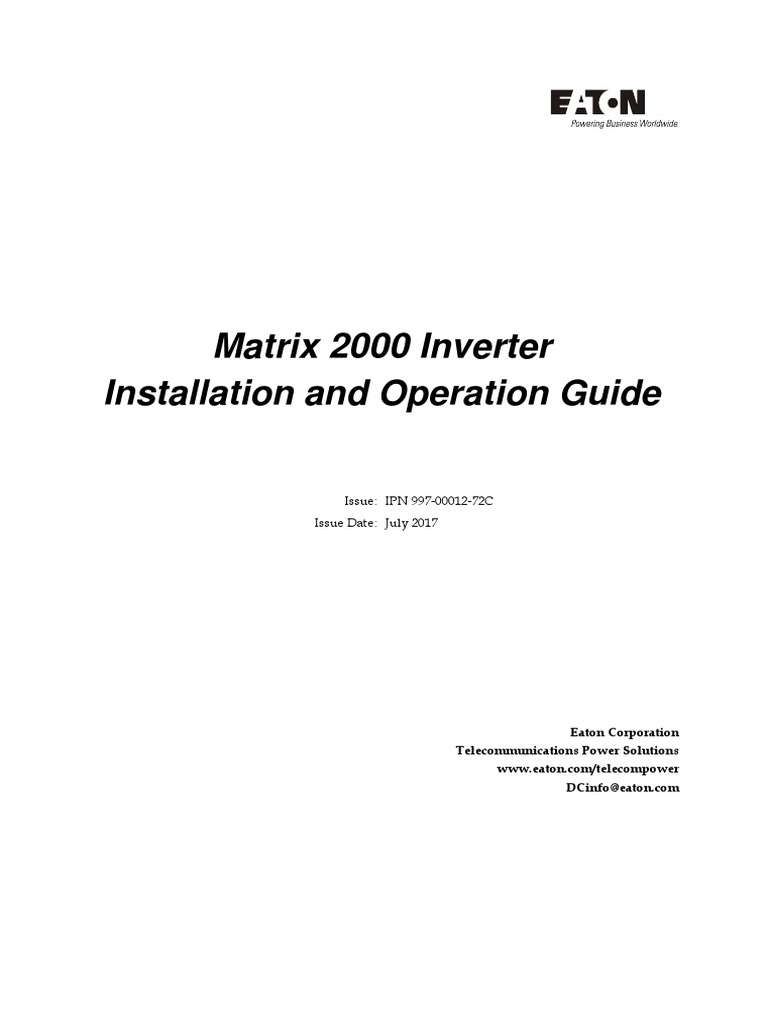 Matrix 2000 Inverter Installation and Operation Guide: Issue: IPN 997 ...