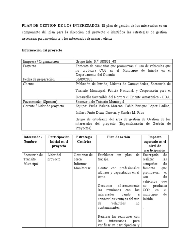 Plan de Gestion de Los Involucrados | PDF | Economias | Business