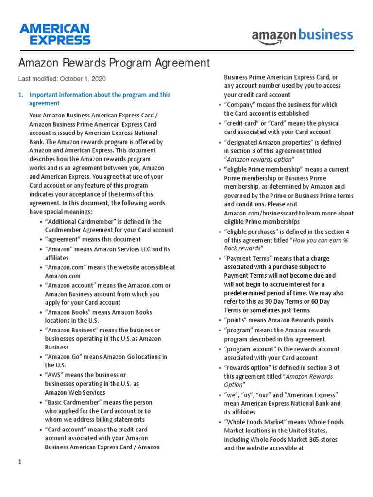 Amazon Rewards Program Agreement: 1. Important Information About The ...