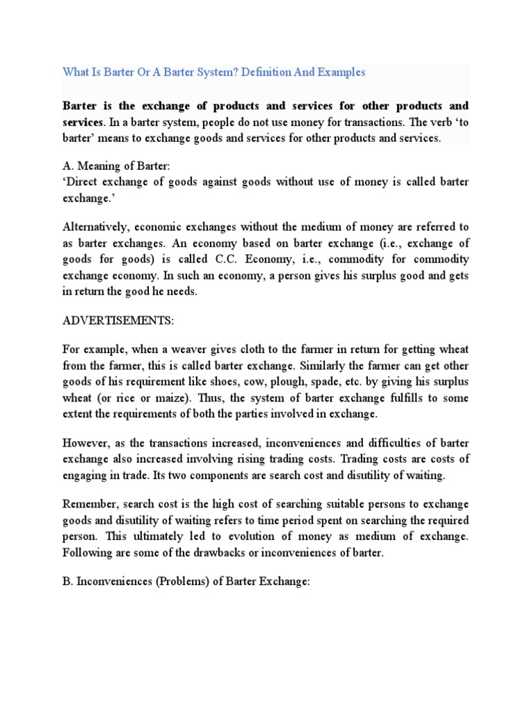 What Is Barter or A Barter System | PDF | Money Supply | Monetary Policy