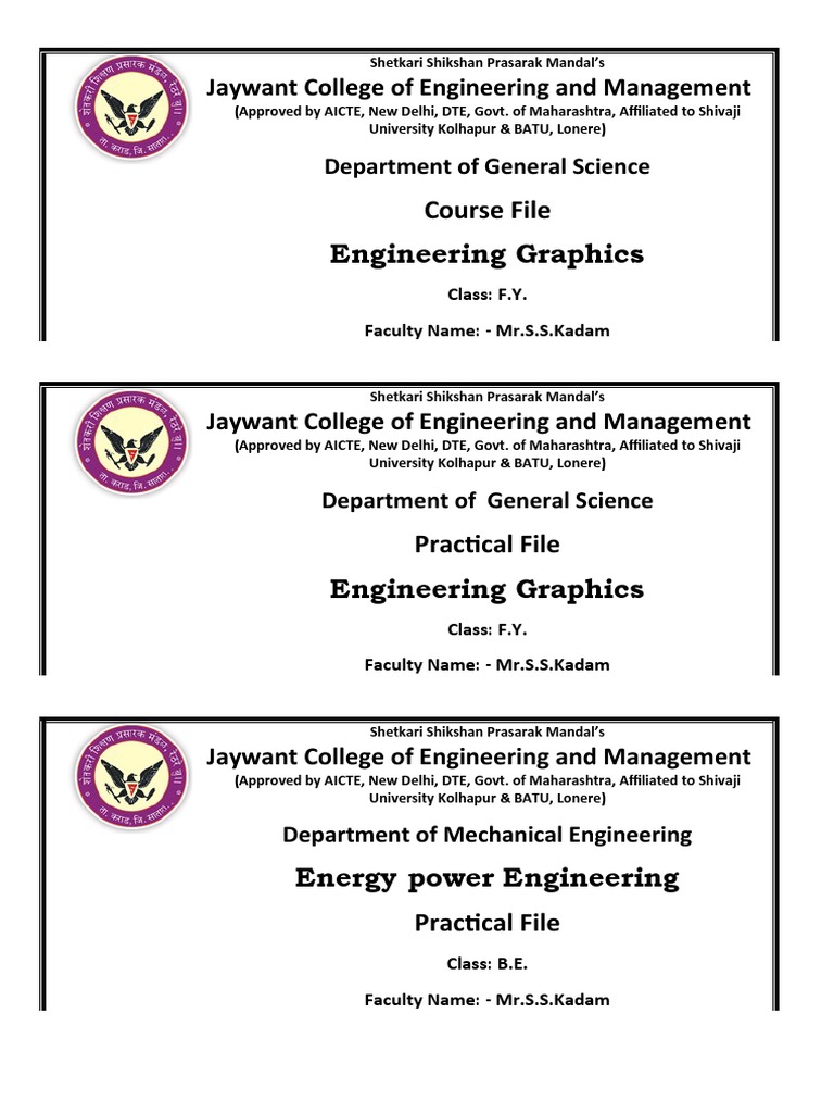 Course File Engineering Graphics: Jaywant College of Engineering and ...