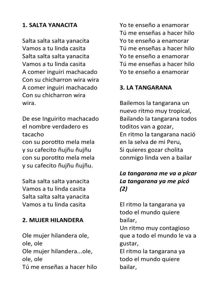 Letra de "Salta Salta Yanasita" | PDF | Amor