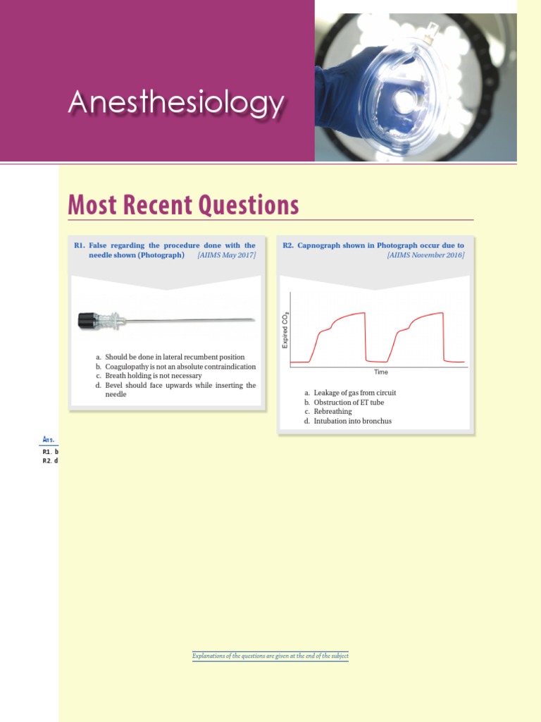 Anesthesiology: Most Recent Questions | PDF | Anesthesia | Clinical ...
