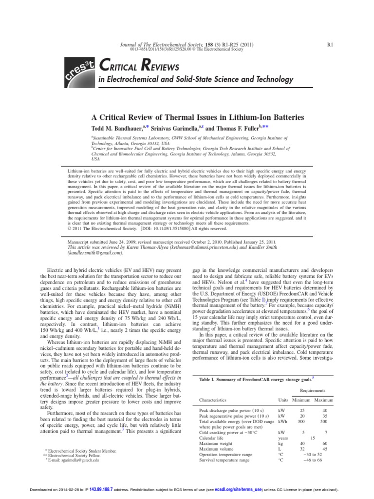 A Critical Review of Thermal Issues in Lithium-Ion Batteries | PDF ...
