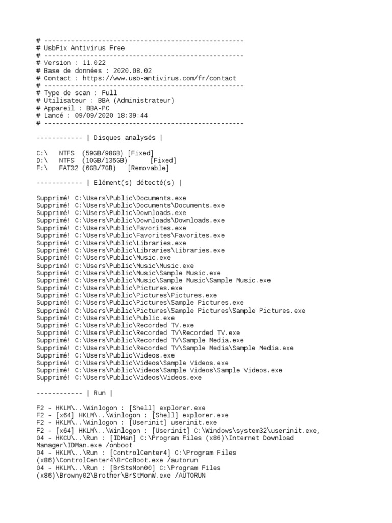 UsbFix Report | PDF | Windows Registry | Microsoft Windows