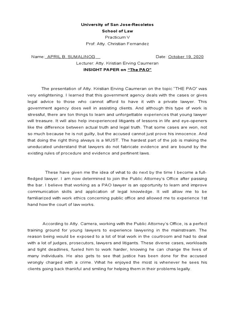 Practicum V. Insight Paper 4 | PDF