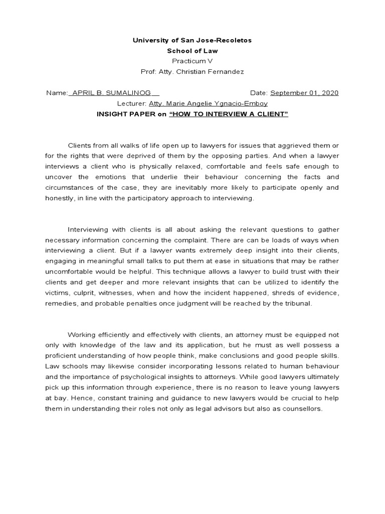 Practicum V. Insight Paper 1 | PDF | Law